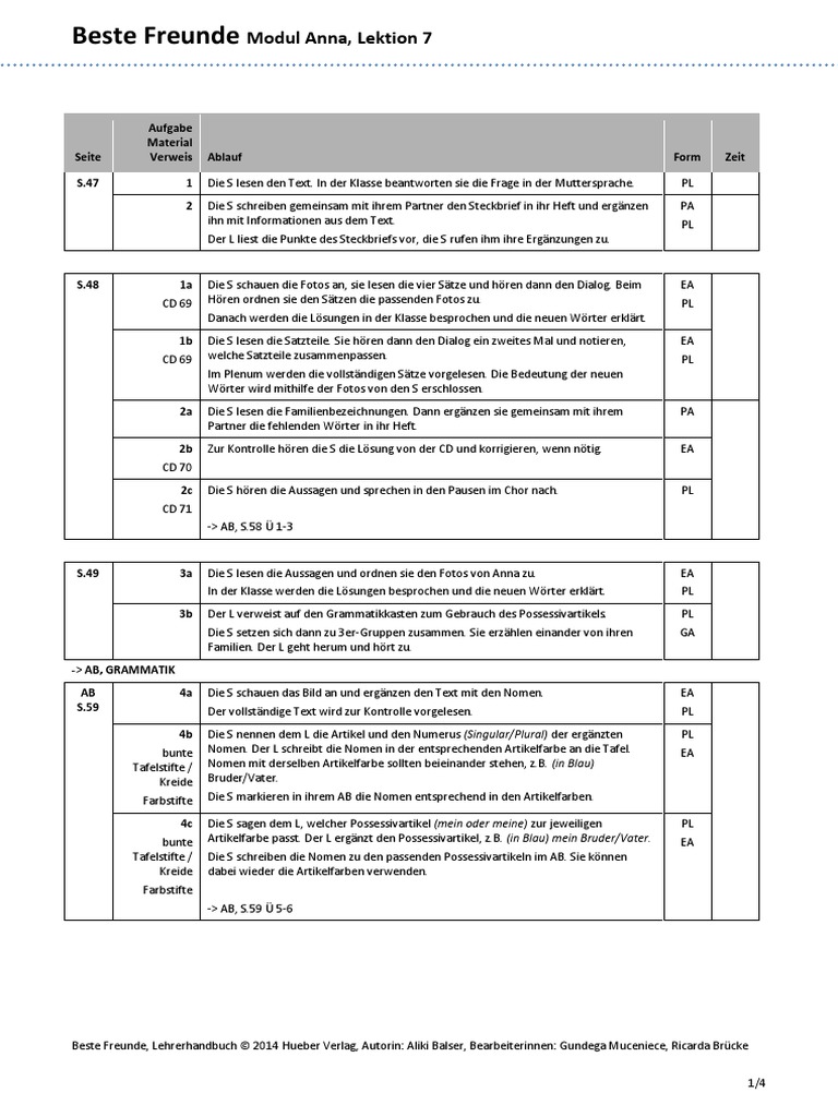 BFR A1 1 Unterrichtsplan Modul Anna L07 | PDF