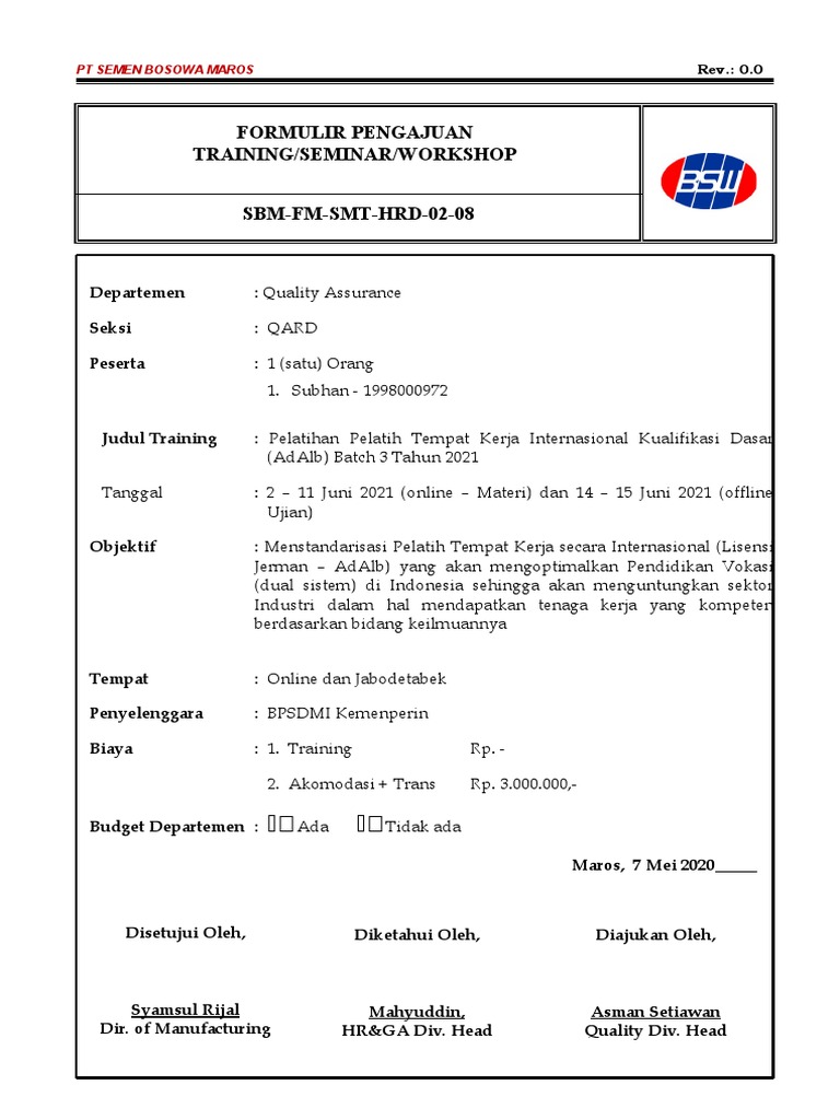 Form Pengajuan Training | PDF | Bisnis