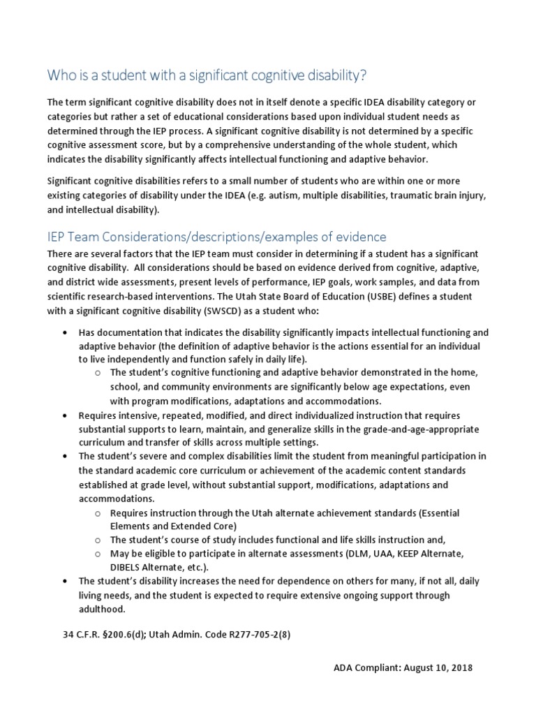 Understanding Significant Cognitive Disabilities | PDF | Individualized ...