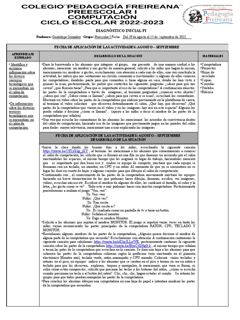Semas 1-3 Diagnóstico Computación (Revisadas) | PDF