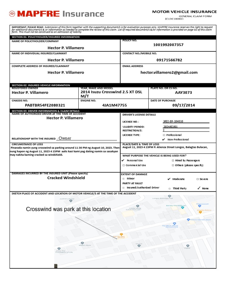 _GENERAL CLAIM FORM (AAY3073).docx | PDF | Insurance | Traffic Collision