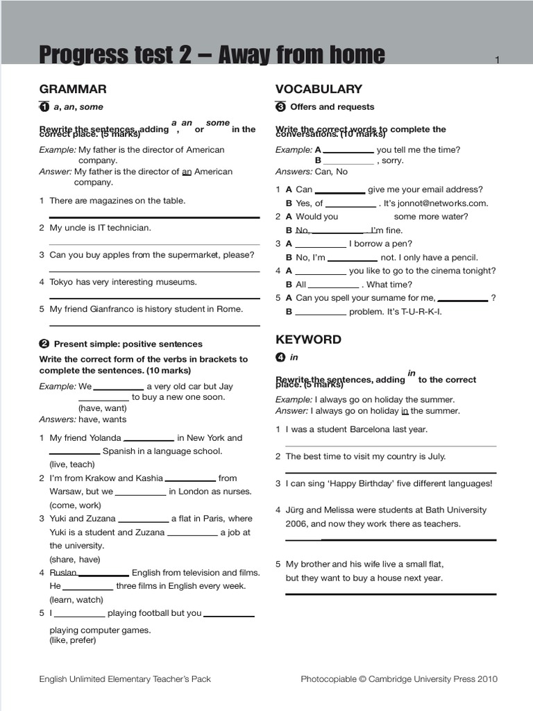 A2 Progress Test 2 Compress | PDF