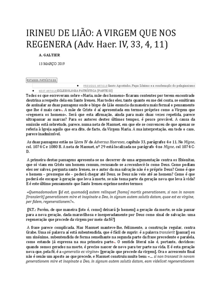 Irineu de Lião | PDF | Maria, mãe de Jesus | Irineu