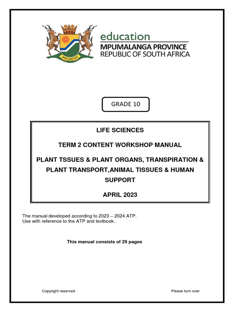 Life Sciences Term 2 Content Workshopplant Tissues, Plant Organs | PDF ...