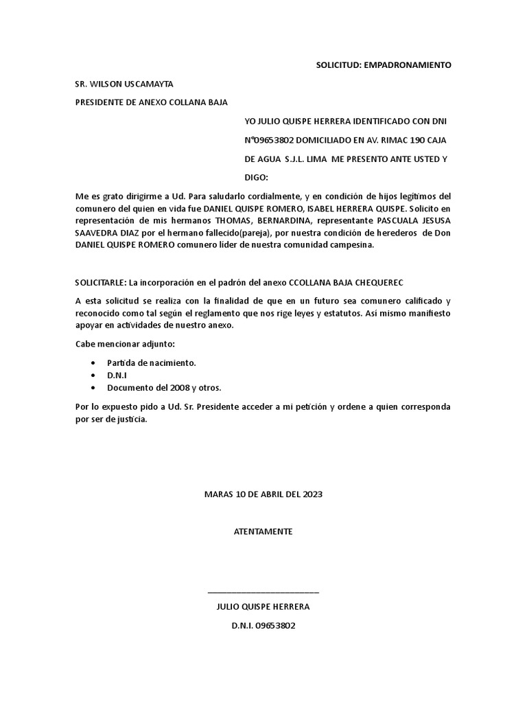 SOLICITUD Ejemplos | PDF