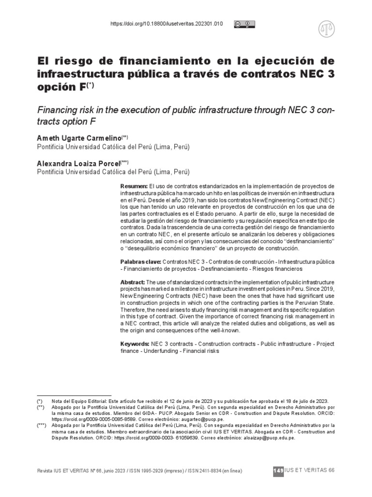 El Riesgo de Financiamiento en La Ejecución de Infraestructura Pública ...