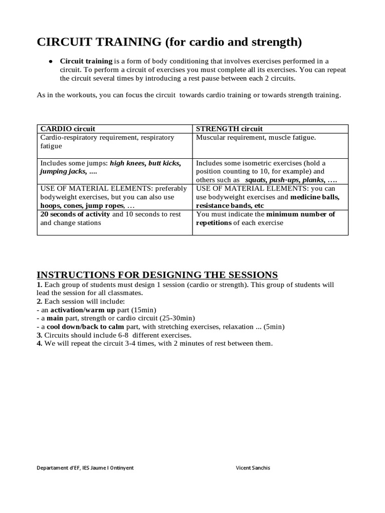 FITNESS CIRCUIT Explanation | PDF | Strength Training | Aerobic Exercise