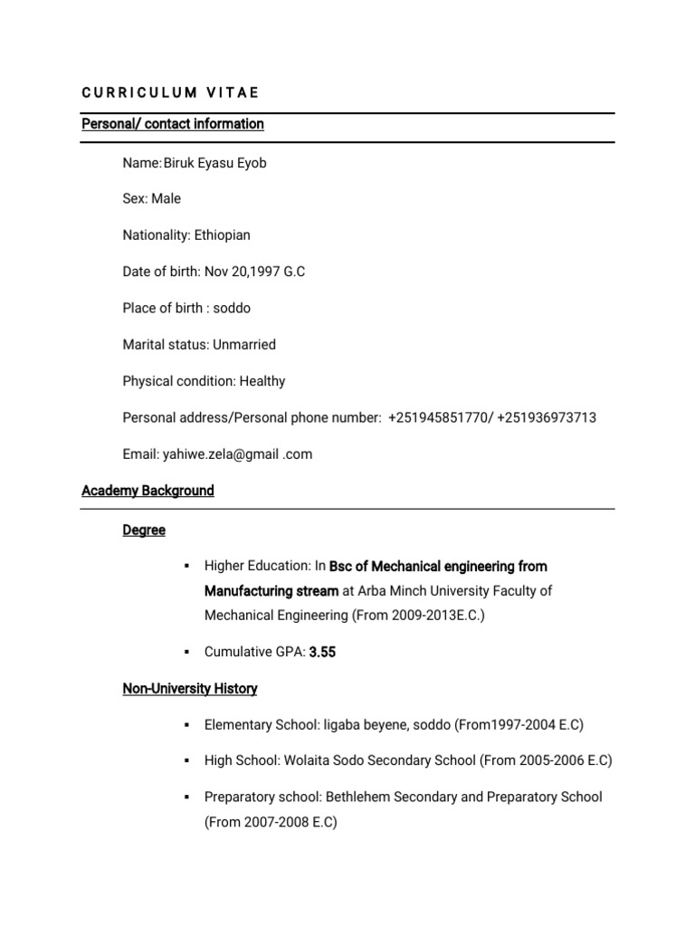 Biruk Eyasu CV | PDF