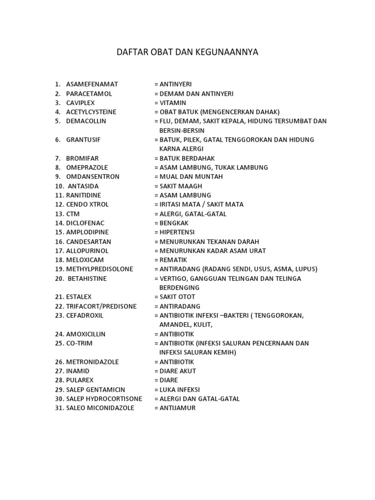 Daftar Obat Dan Kegunaannya | PDF