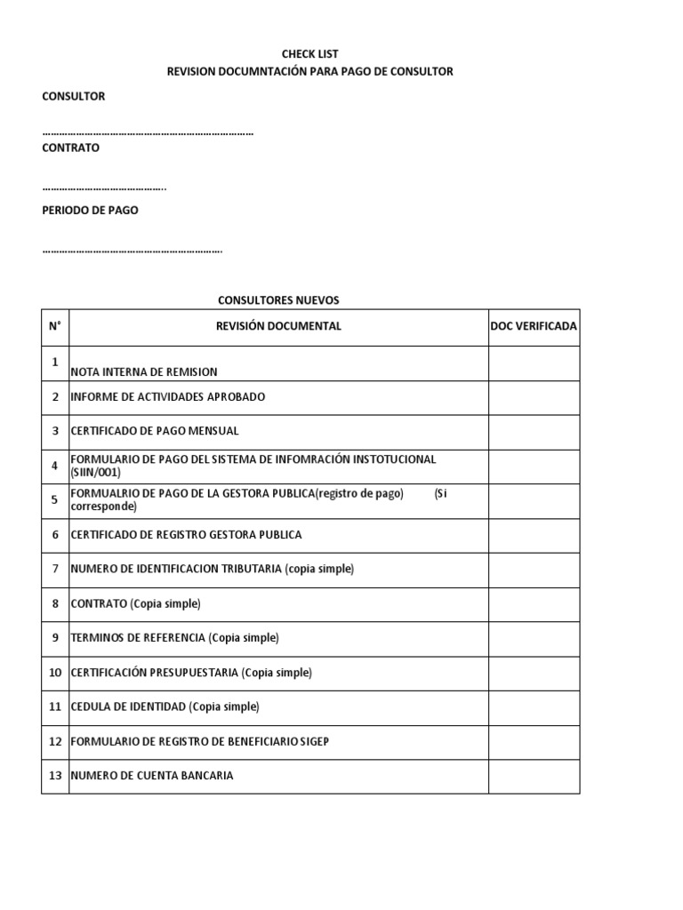 Formato Check List Consultores | PDF