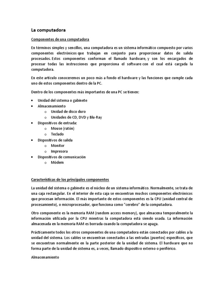 Componentes de Una Computadora | PDF | Hardware de la computadora ... Componentes de Una Computadora | PDF | Hardware de la computadora ...