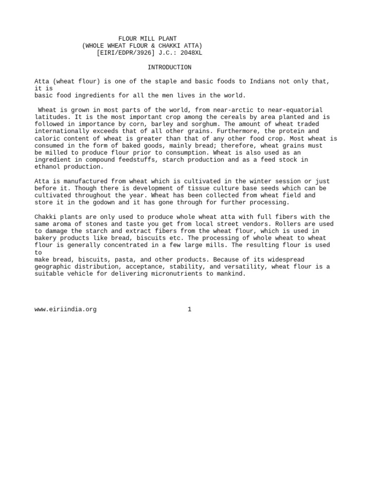Project Report On Flour Mill Plant Whole Wheat Flour Chakki Atta ... Project Report On Flour Mill Plant Whole Wheat Flour Chakki Atta ...