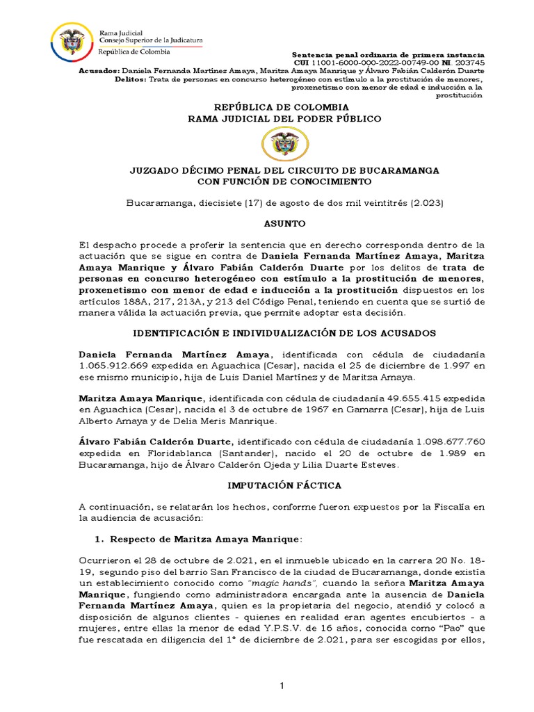 2022-00749 Fallo Daniela Fernanda Martinez y Otro-Trata de Personas y Otros-Ni 203745 | PDF ...