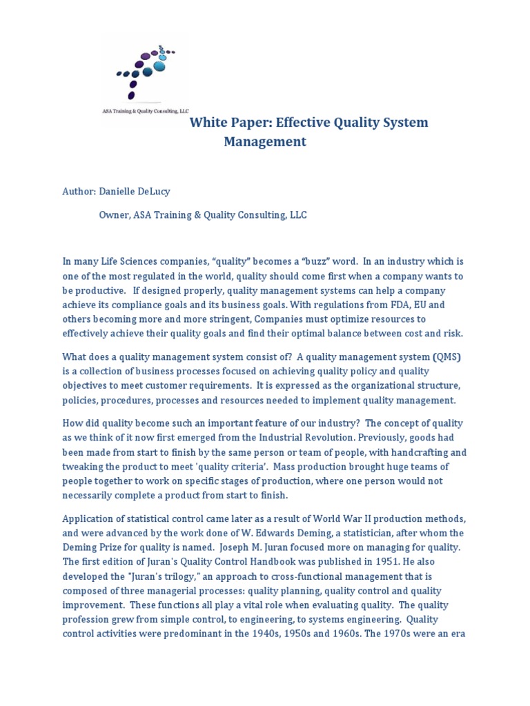DeLucy White Paper QMS | PDF | Quality Management System | Quality ...