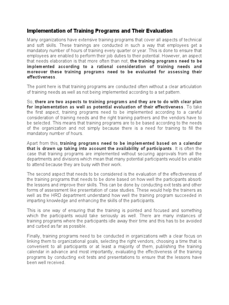 Implementation of Training Programs and Their Evaluation | PDF