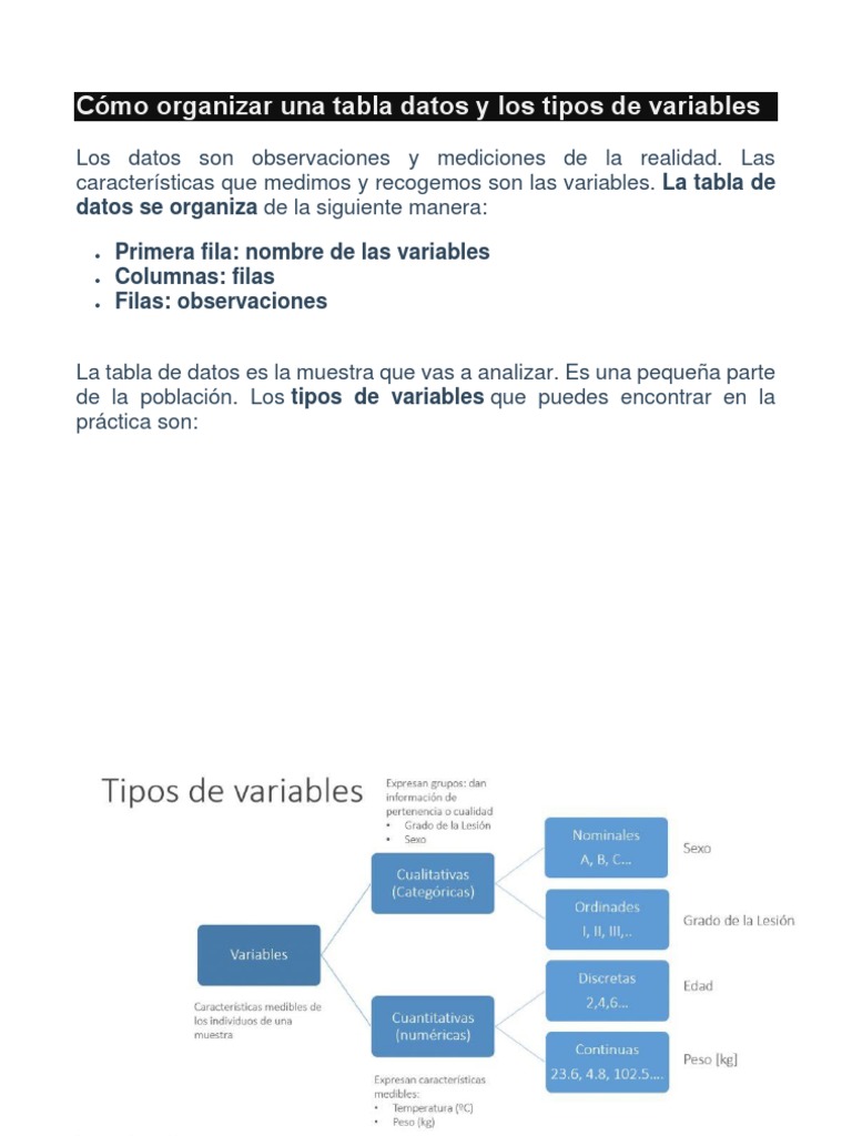 Cómo Organizar Una Tabla Datos y Los Tipos de Variables | PDF ...