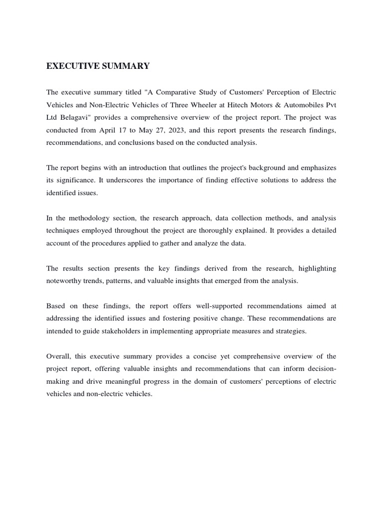 Executive Summary | PDF | Electric Vehicle | Car