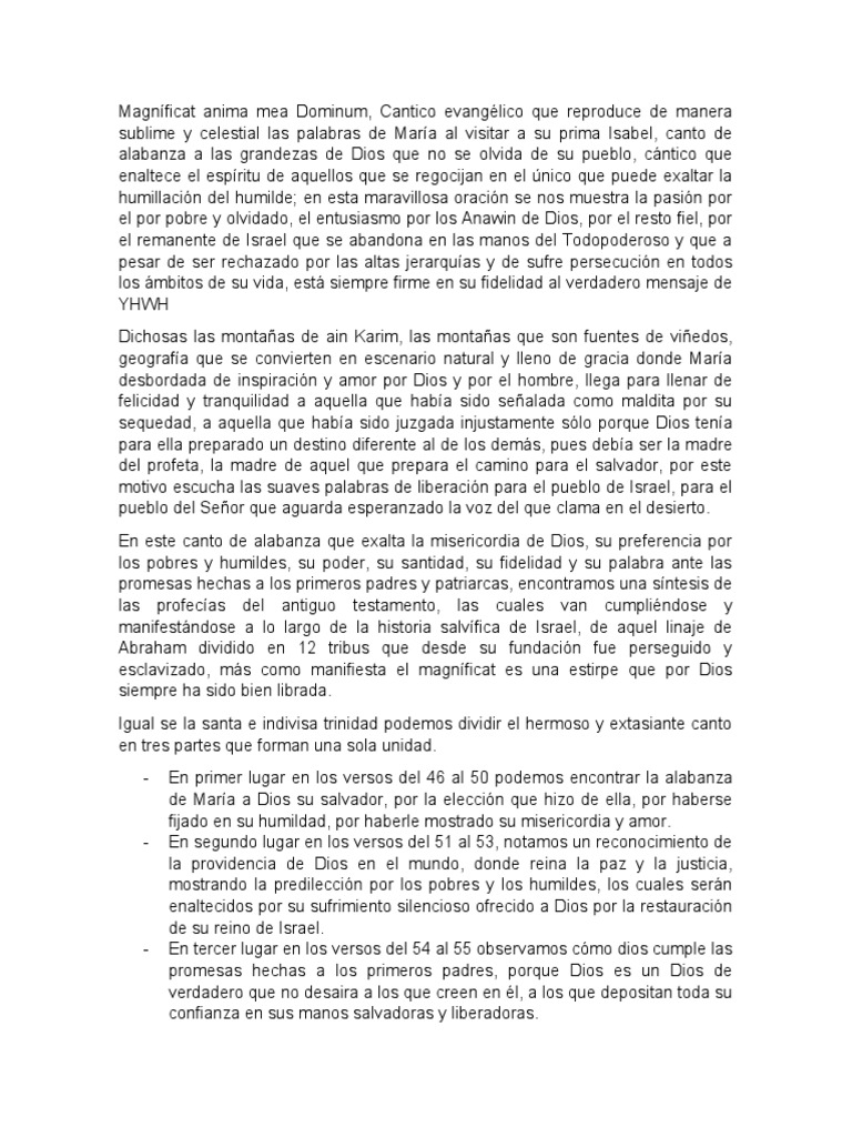 Magníficat Anima Mea Dominum | PDF | María, madre de Jesús | Creencia ...
