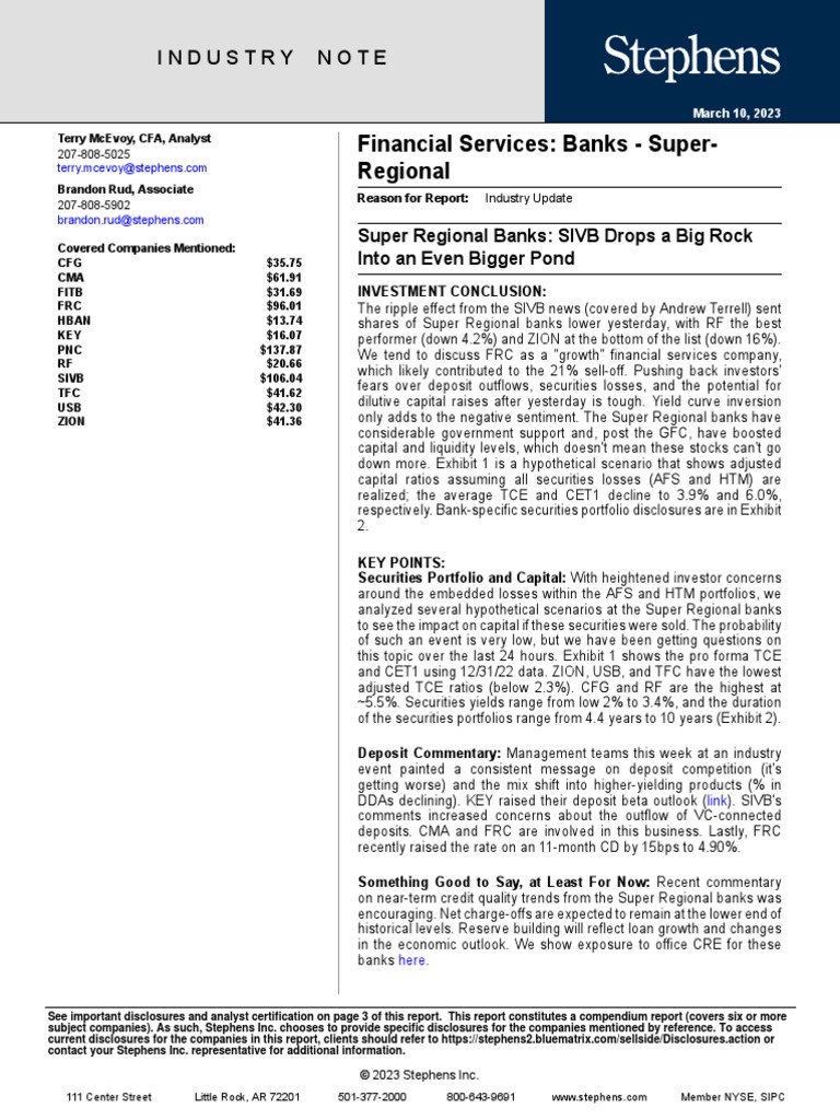 3.13.23 Regional Bank Update | PDF | Investing | Financial Analyst