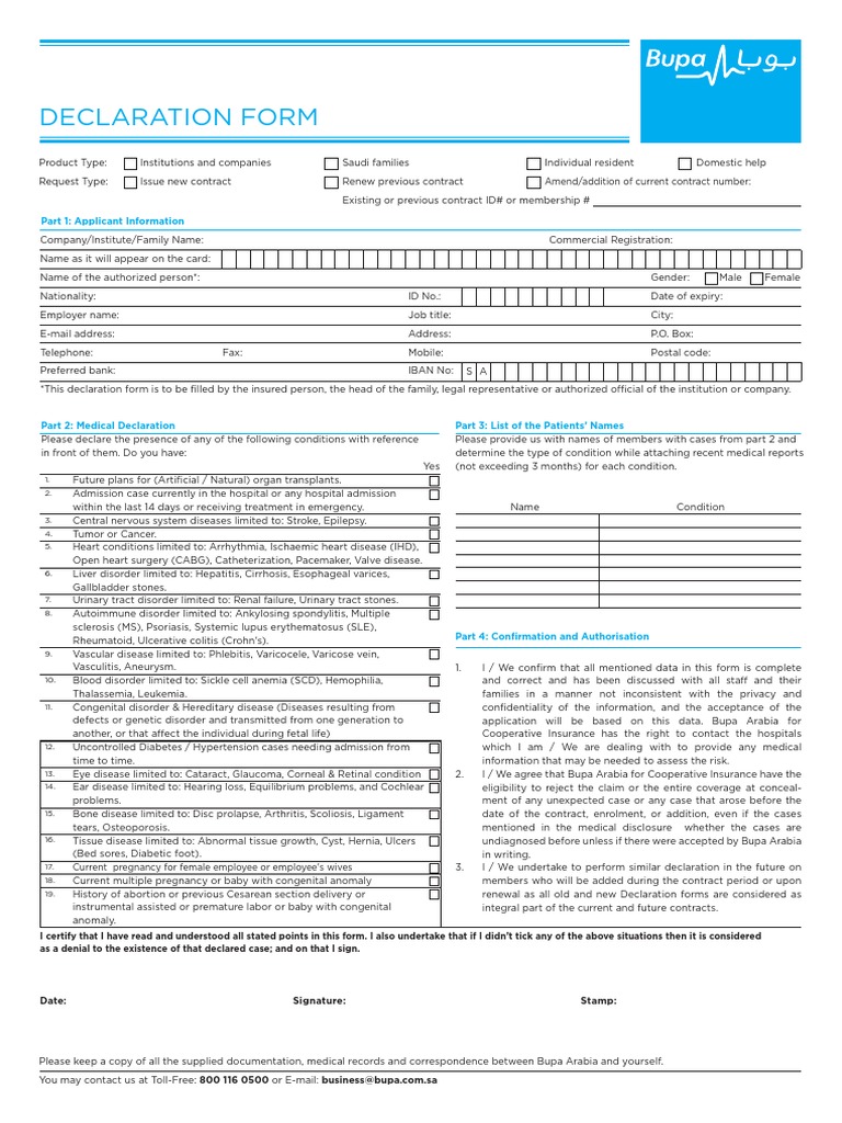 Bupa Medical Declaration Form | PDF | Autoimmune Disease | Human ...