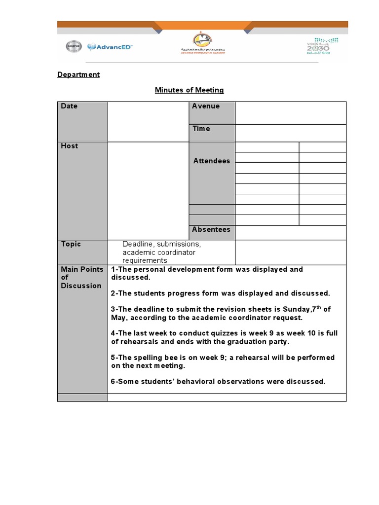 Minutes of Meeting Form 2024 | PDF