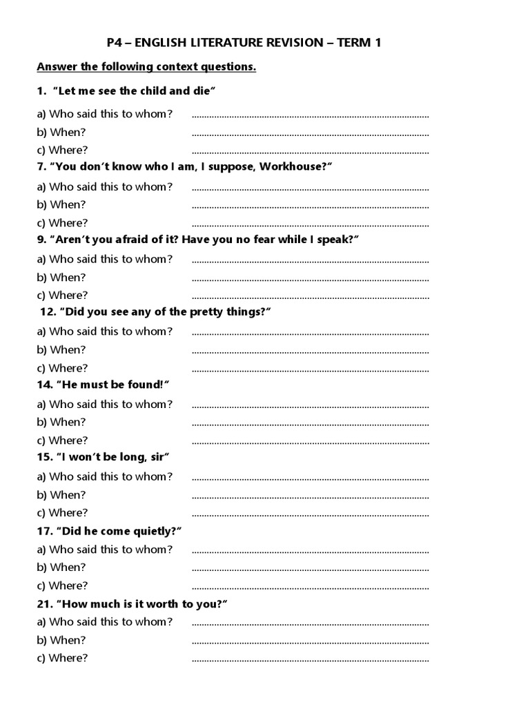 Oliver Twist Literature Revision | PDF