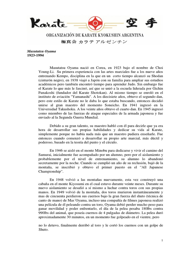 Biografía de Masutatsu Oyama: Fundador del Kyokushin | PDF | Kárate | Kata