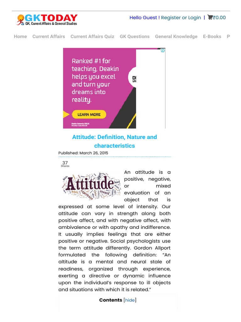 Attitude: Definition, Nature and Characteristics | PDF | Attitude ...