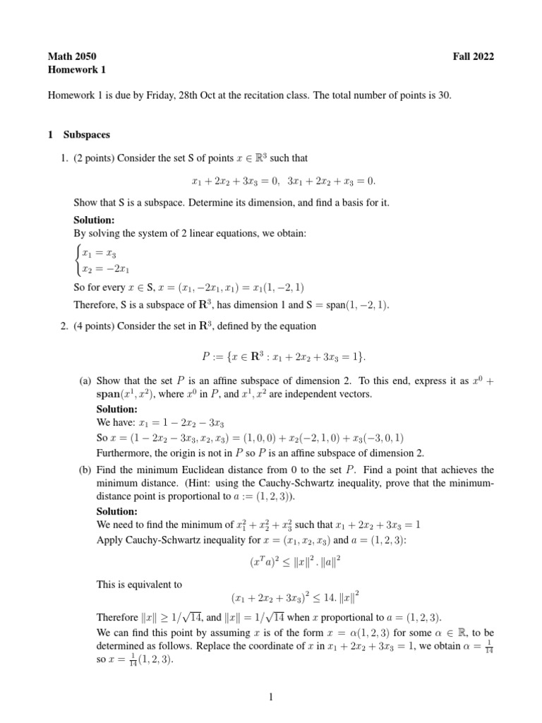 HW1 Solution | PDF | Linear Subspace | Basis (Linear Algebra)