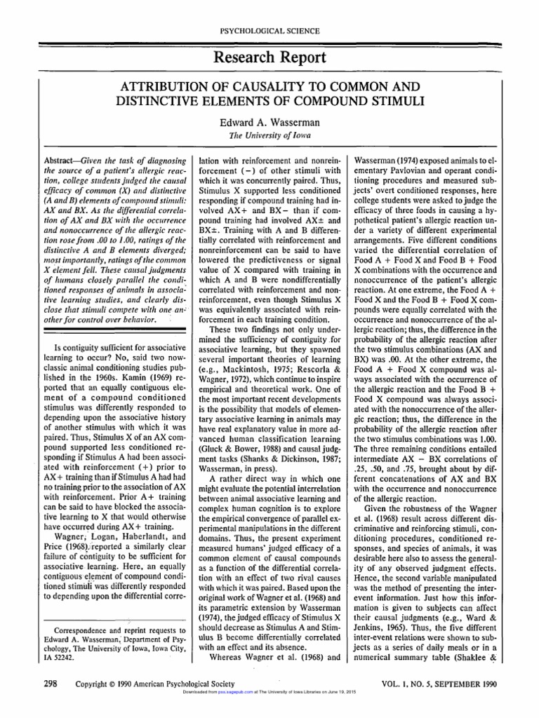 Wasserman 1990 | PDF | Classical Conditioning | Reinforcement