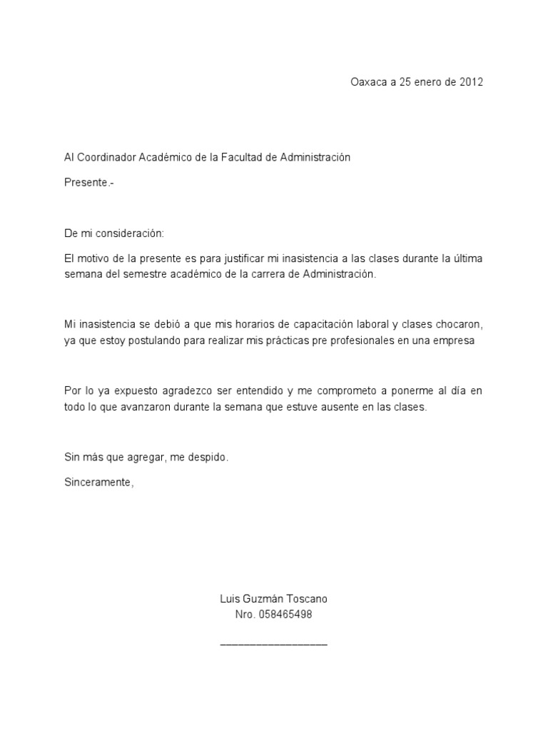 Modelo de Carta para Justificar Faltas Escolares | PDF | Crecimiento ...