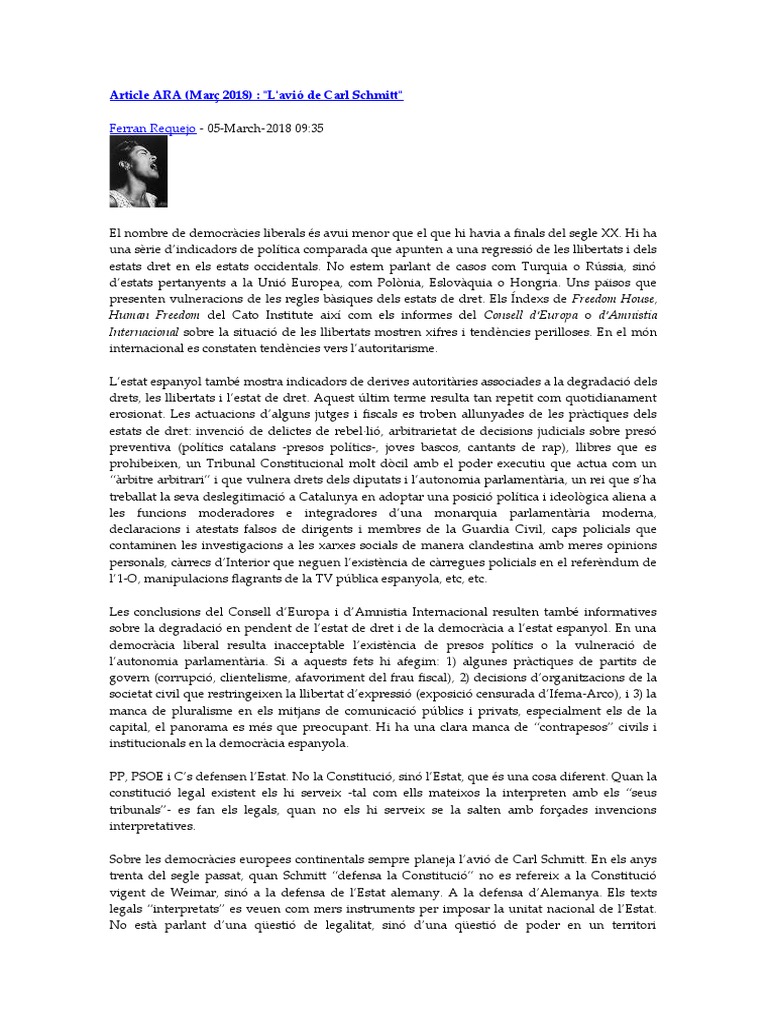 Article ARA - Docx - Lavio de Carl Schmitt - F Requejo | PDF