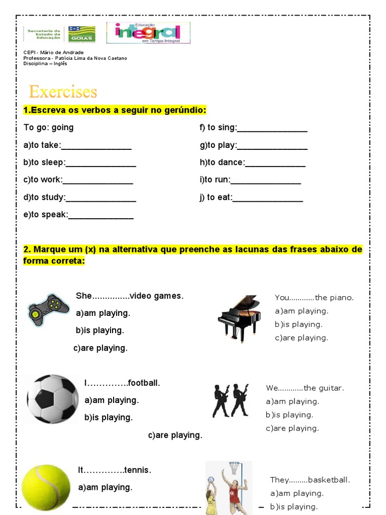 1 Ano - Atividade Present Continuous | PDF