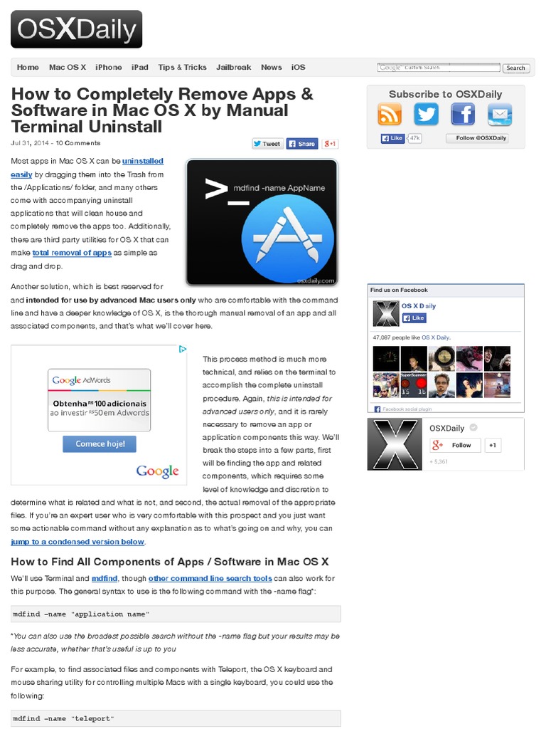 How To Completely Remove Apps & Software in Mac OS X by Manual Terminal Uninstall | PDF
