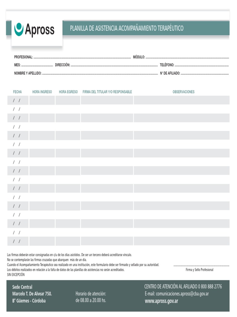 Planilla de Asistencia de Acompanamiento Terapeutico | PDF Planilla de Asistencia de Acompanamiento Terapeutico | PDF