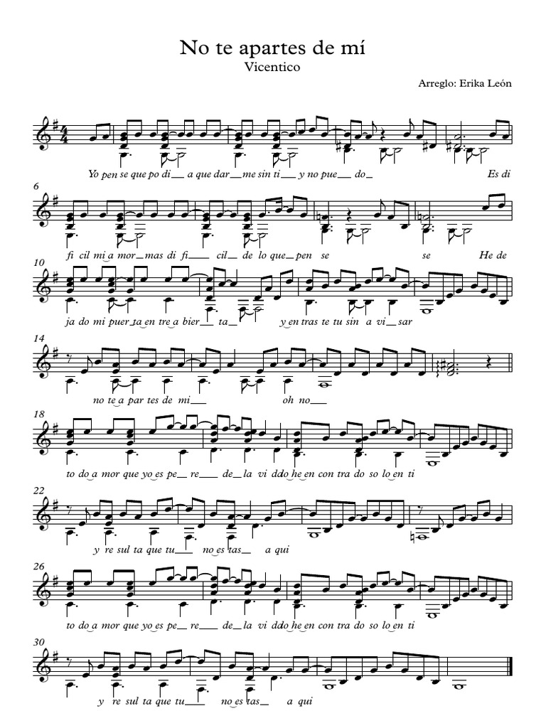 No te apartes de mí - Partitura completa | PDF