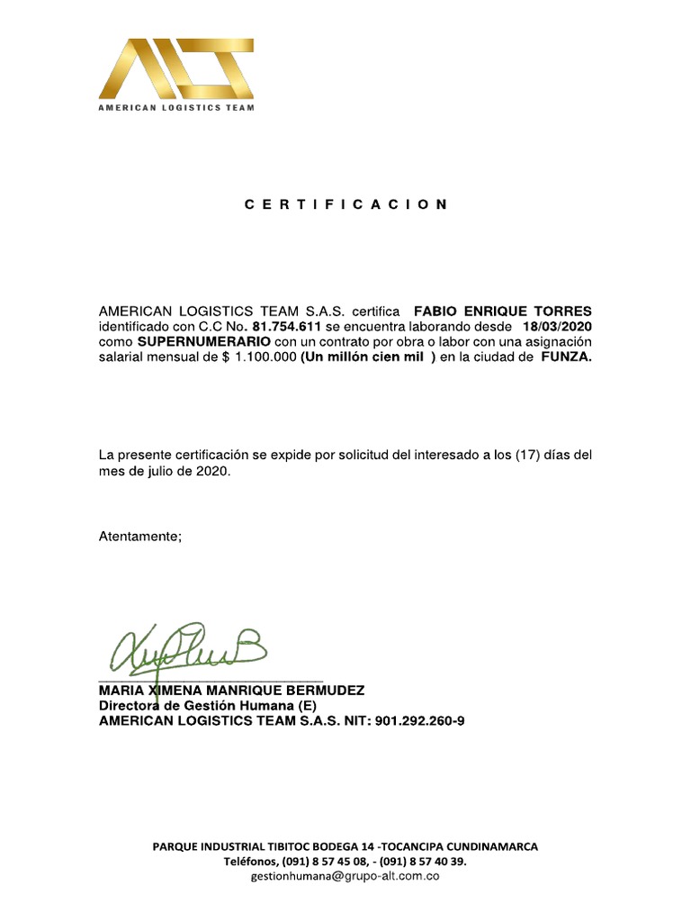 Certificado Laboral Sedial | PDF