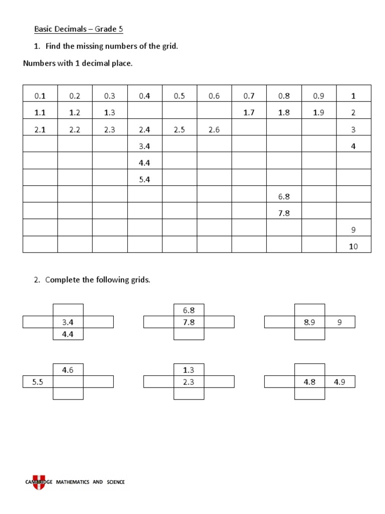 Grade 5 Decimal Numbers | PDF