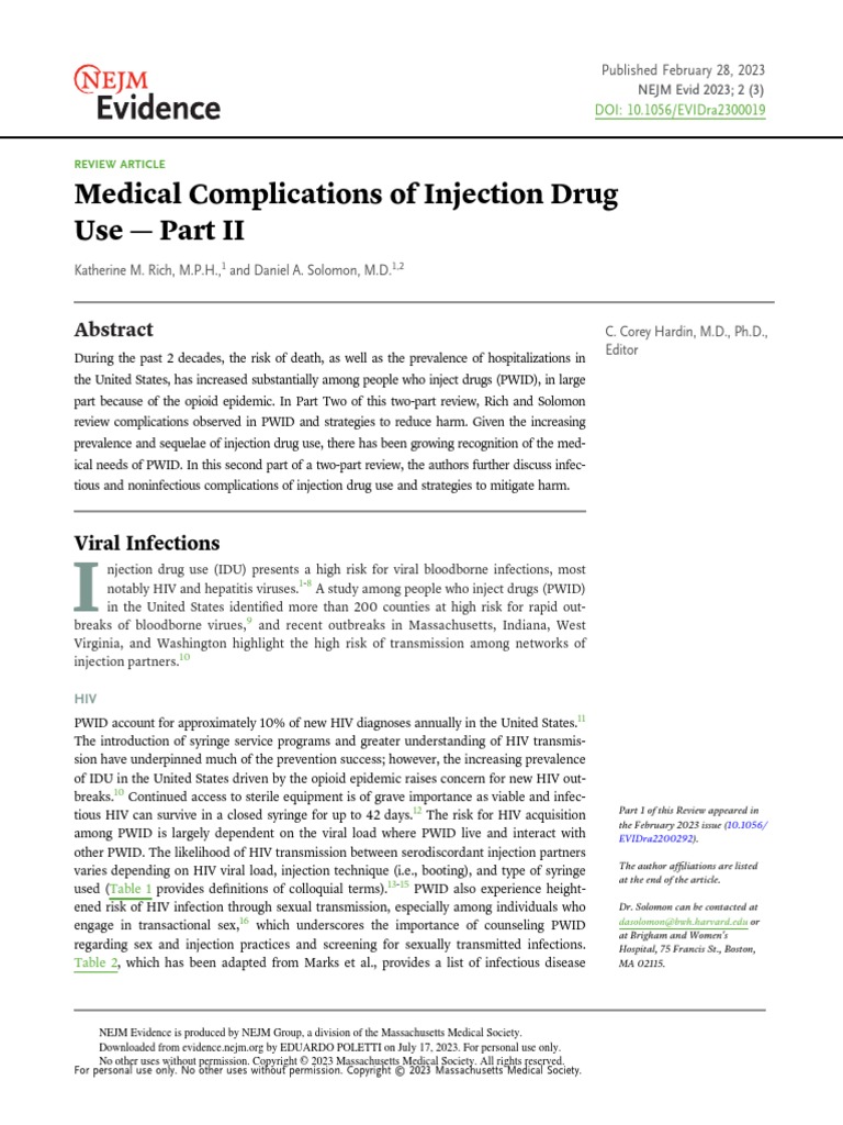 Medical Complications of Injection Drug 2 | PDF