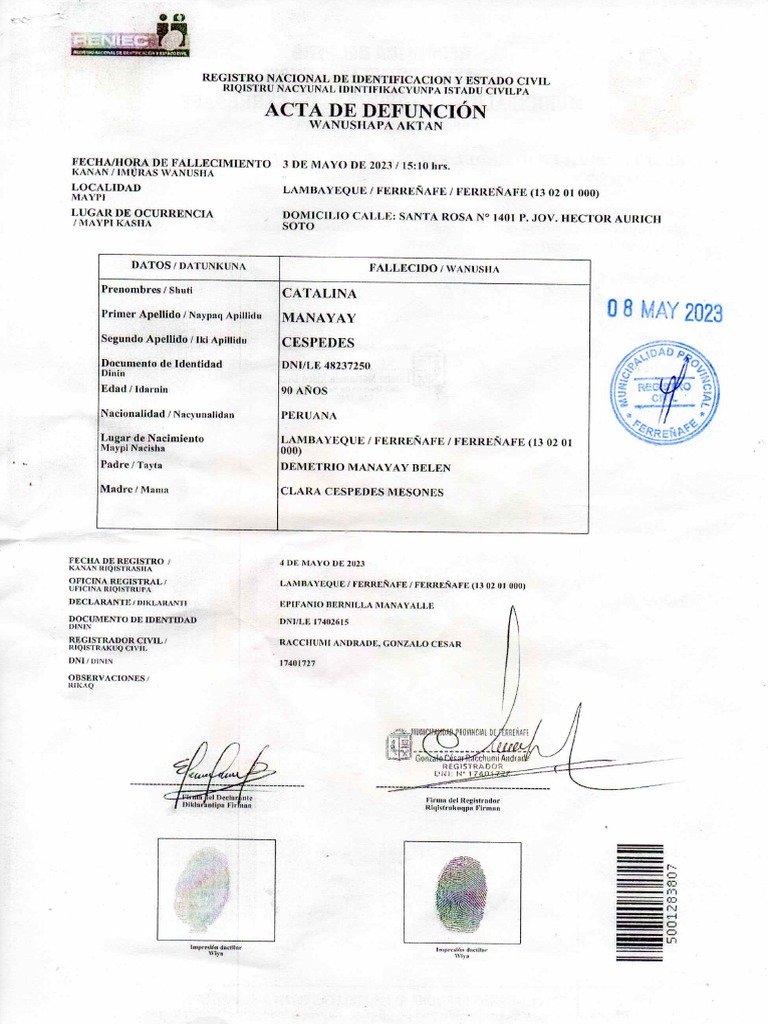 Acta de Defuncion | PDF