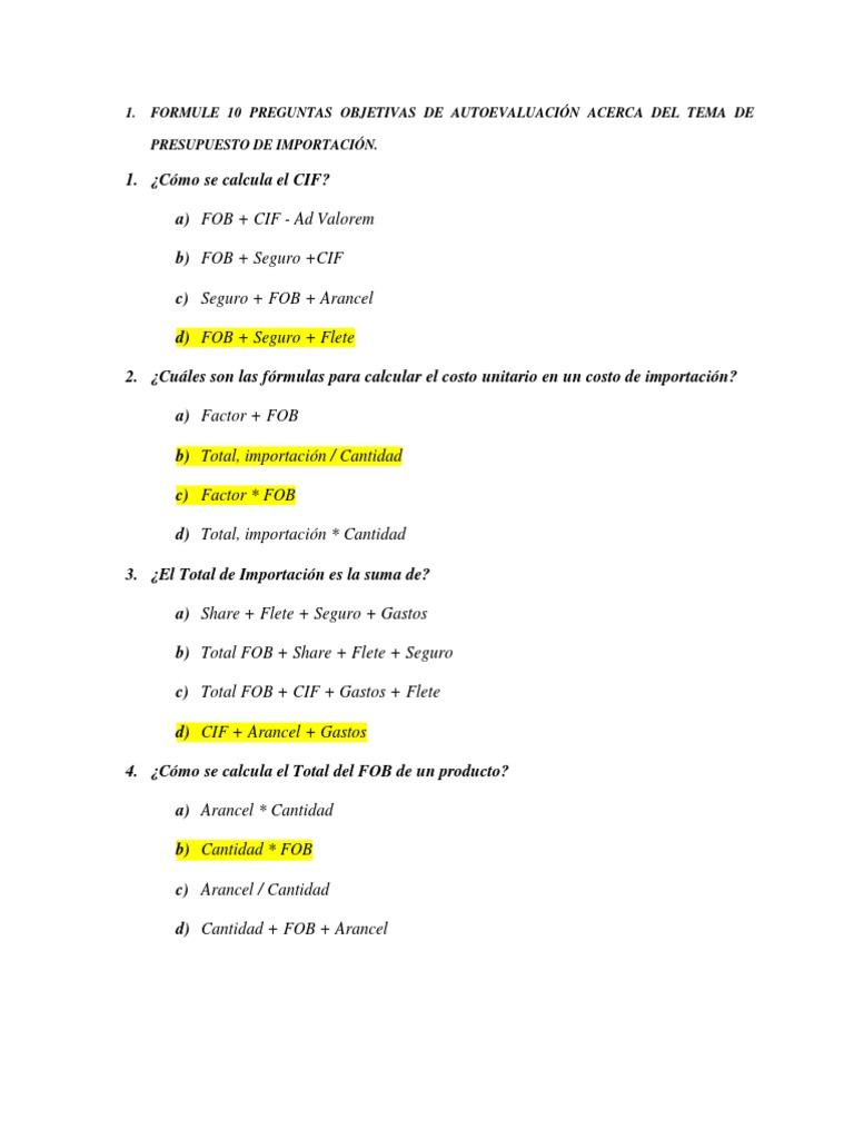 Formule 10 Preguntas Objetivas de Autoevaluación Acerca Del Tema de ...