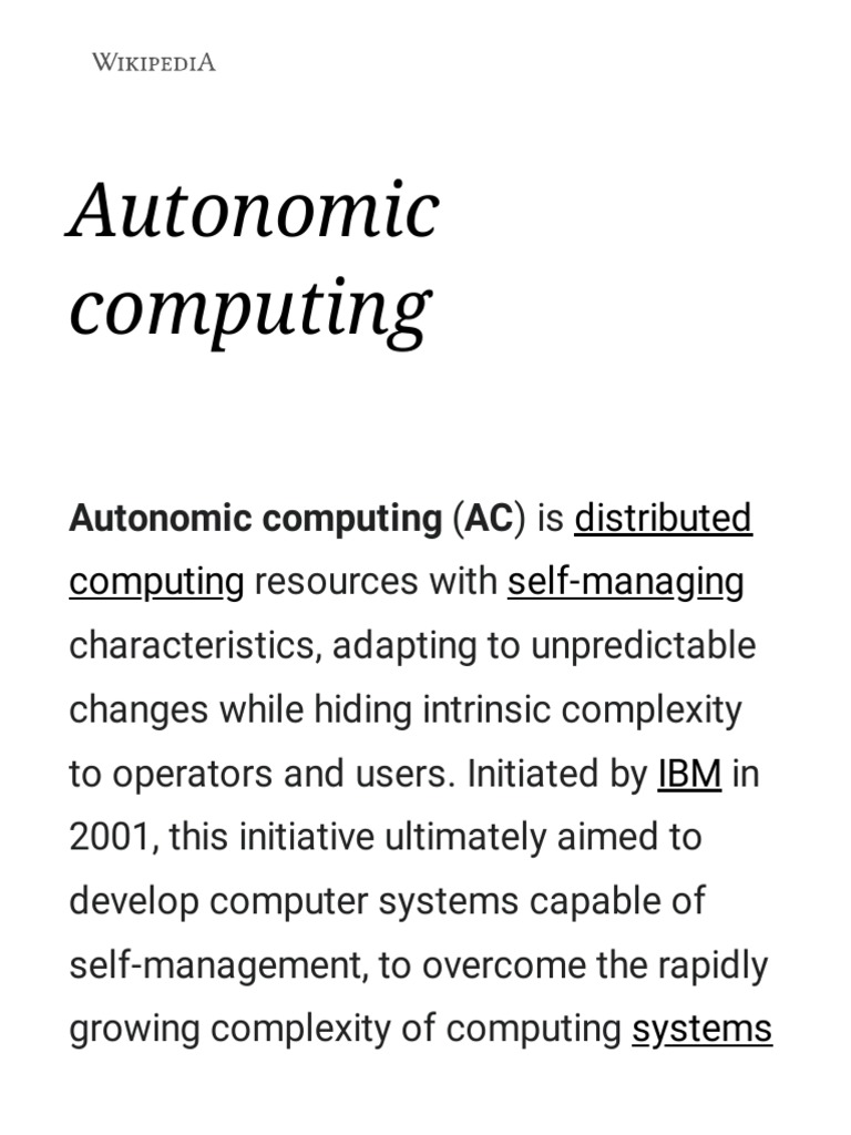 Autonomic Computing - Wikipedia | PDF