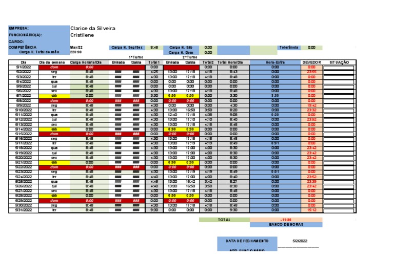 Banco de Horas Planilha | PDF