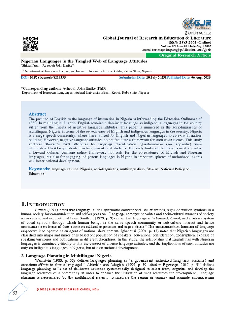 Nigerian Languages in The Tangled Web of Language Attitudes | PDF ...