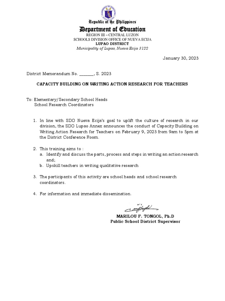 District Research Training Memo | PDF | Methodology | Science