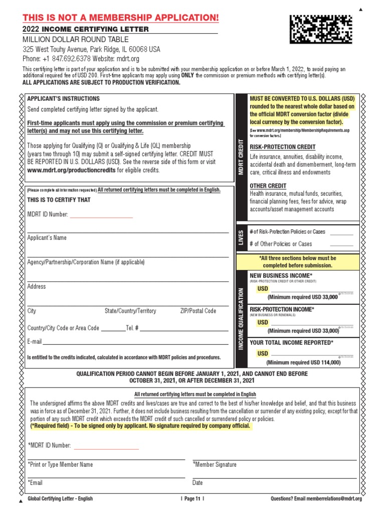 MDRT 2022 Income Form | PDF | Insurance | Life Insurance