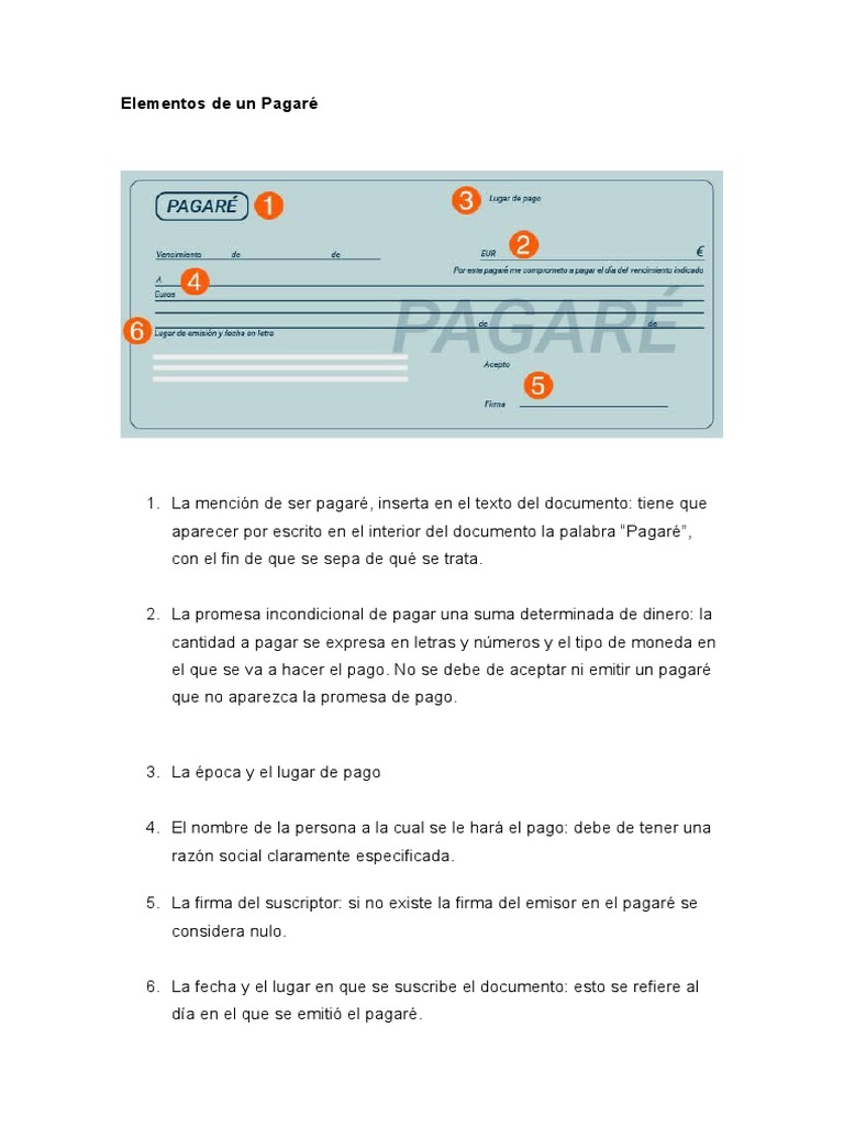 Elementos Clave de un Pagaré | PDF