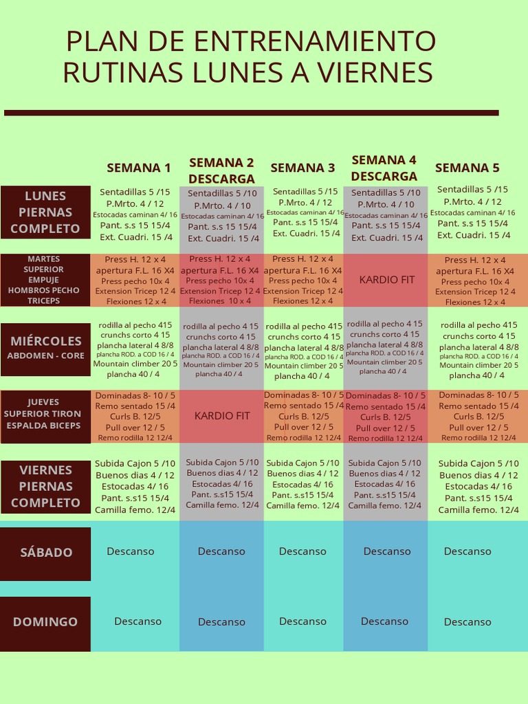 PLANIFICACION Lunes a VIernes RUTINAS | PDF