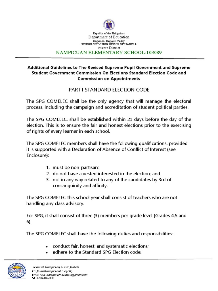 SPG Election Guidelines for Schools | PDF | Commission On Elections ...