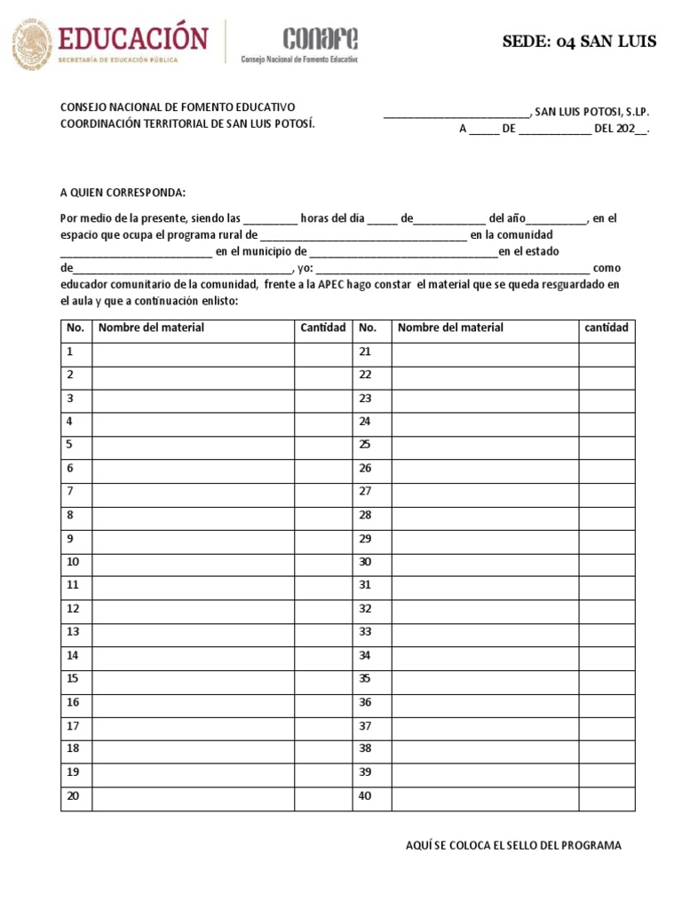 Formato de Resguardo de Material | PDF
